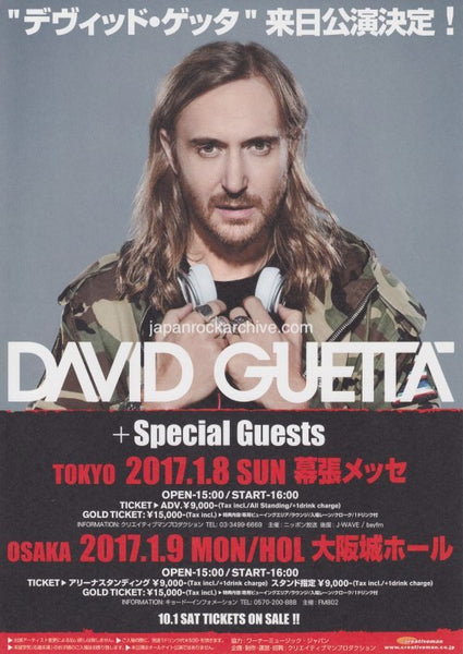 David Guetta 2017 Japan concert tour flyer handbill – Japan Rock Archive